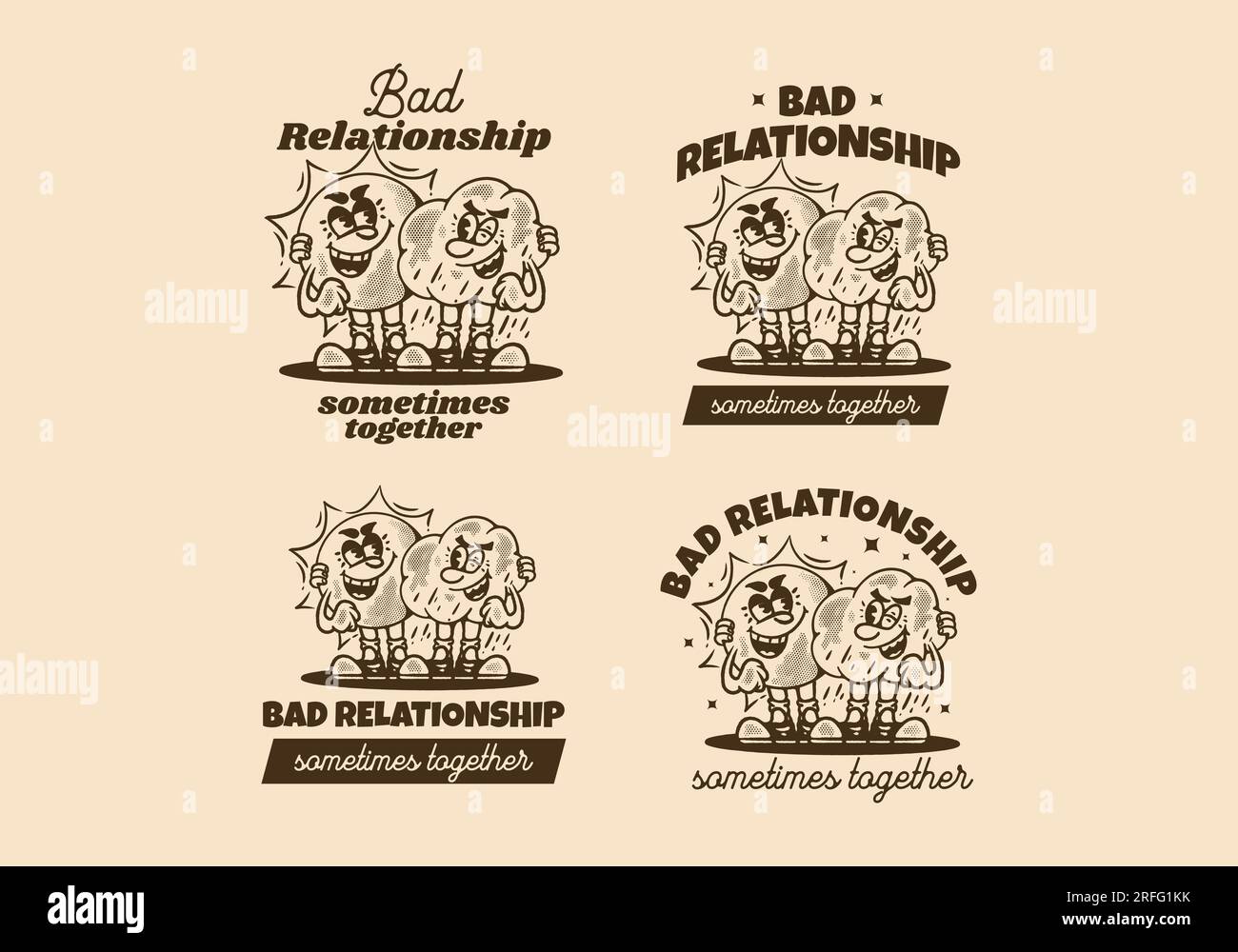 Bad relationship, Mascot character illustration of a sun and rain cloud ...