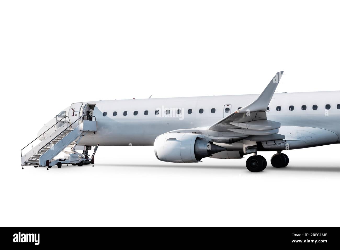 Passenger jetliner with air stairs isolated on white background Stock Photo - Alamy