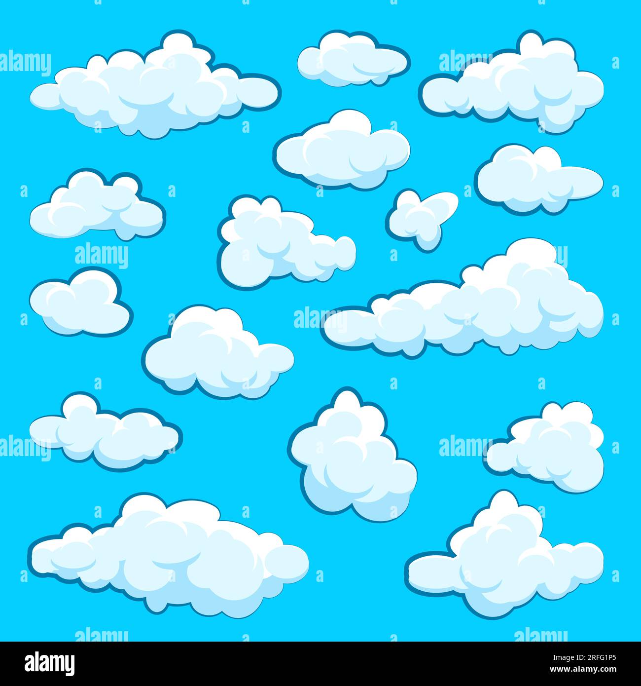 Painted cartoon clouds on blue background. Simple hand drawn round ...