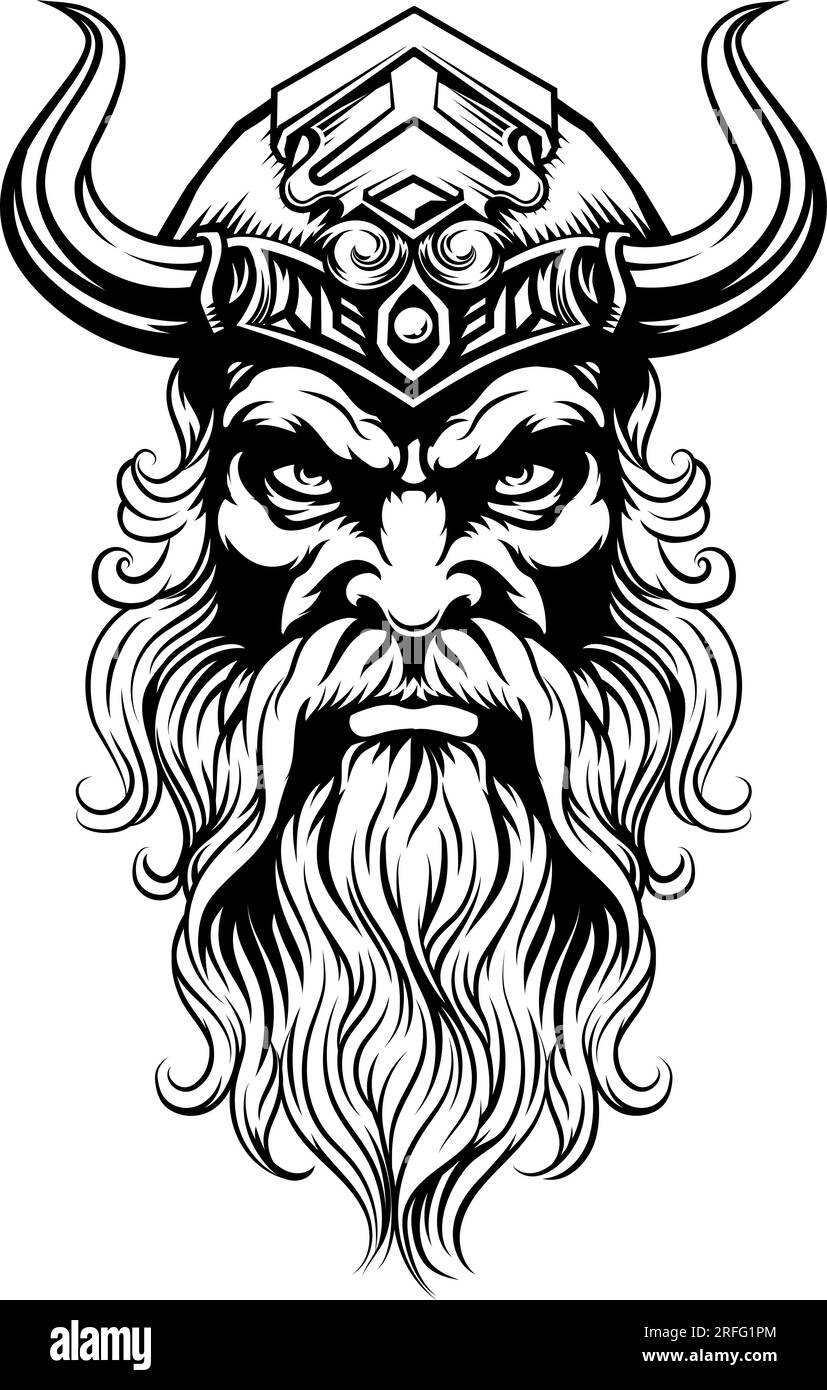 Viking Warrior Man Strong Mascot Face in Helmet Stock Vector Image ...