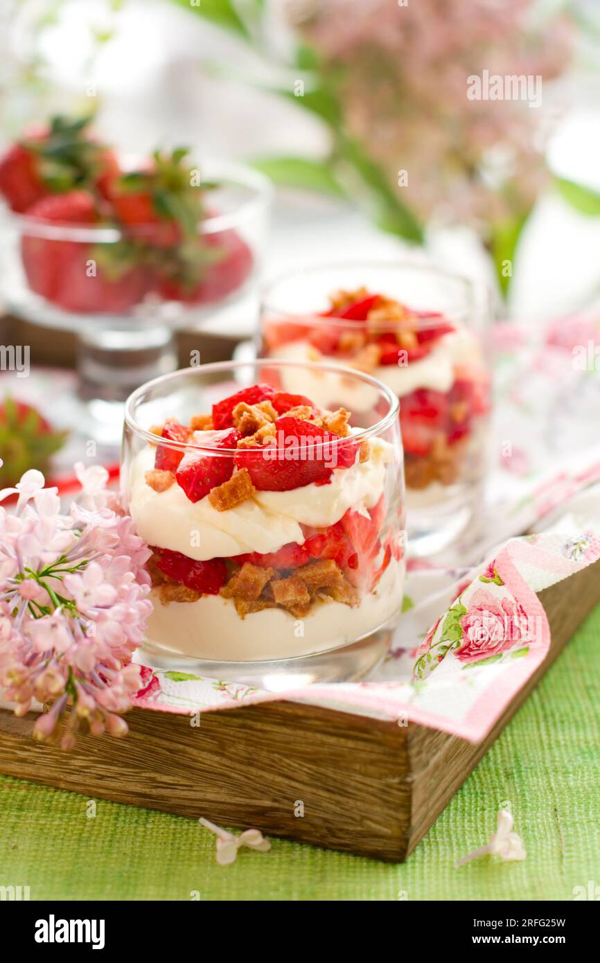 Strawberry and mascarpone trifle in glasses Stock Photo - Alamy