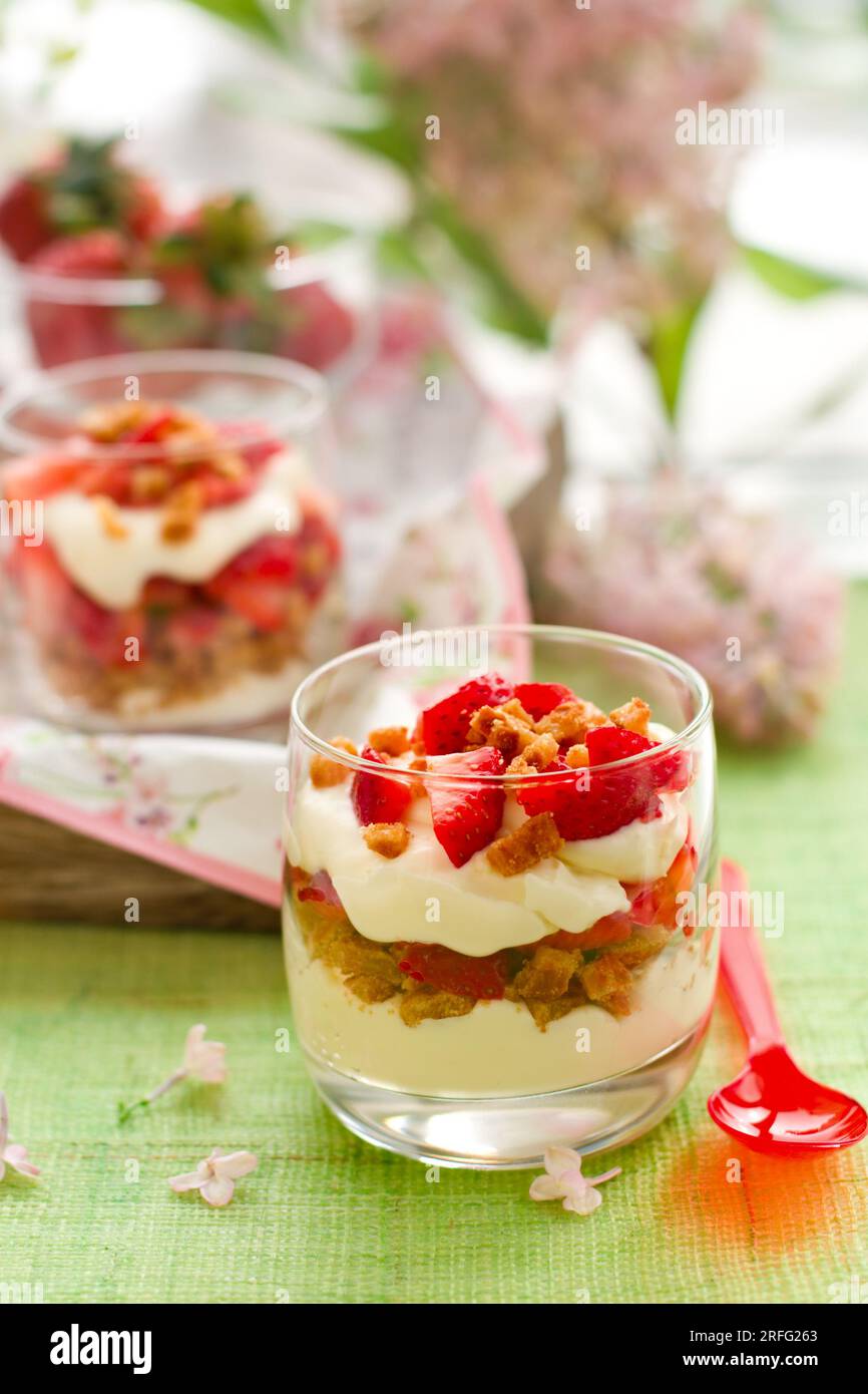 Strawberry and mascarpone trifle in glasses Stock Photo - Alamy