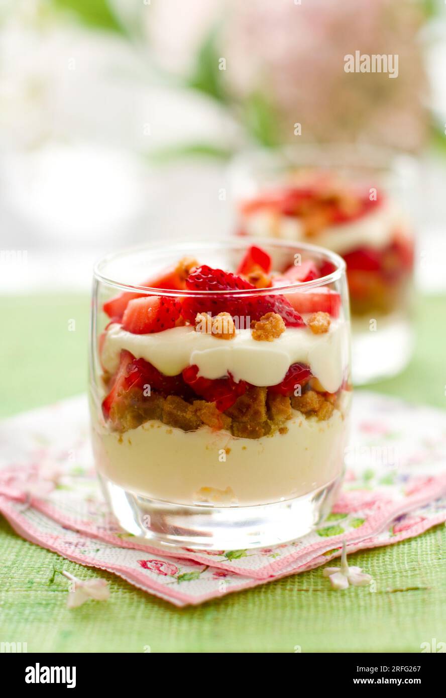 Strawberry and mascarpone trifle in glasses Stock Photo - Alamy