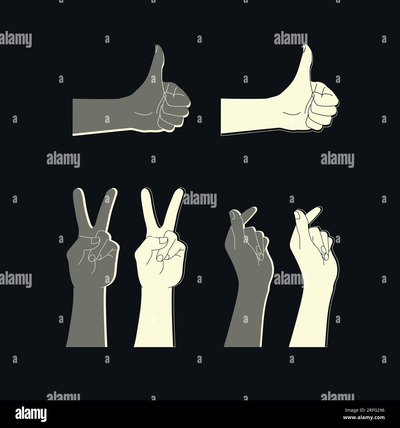 Set of human hands with different gestures. Light and dark hand ...