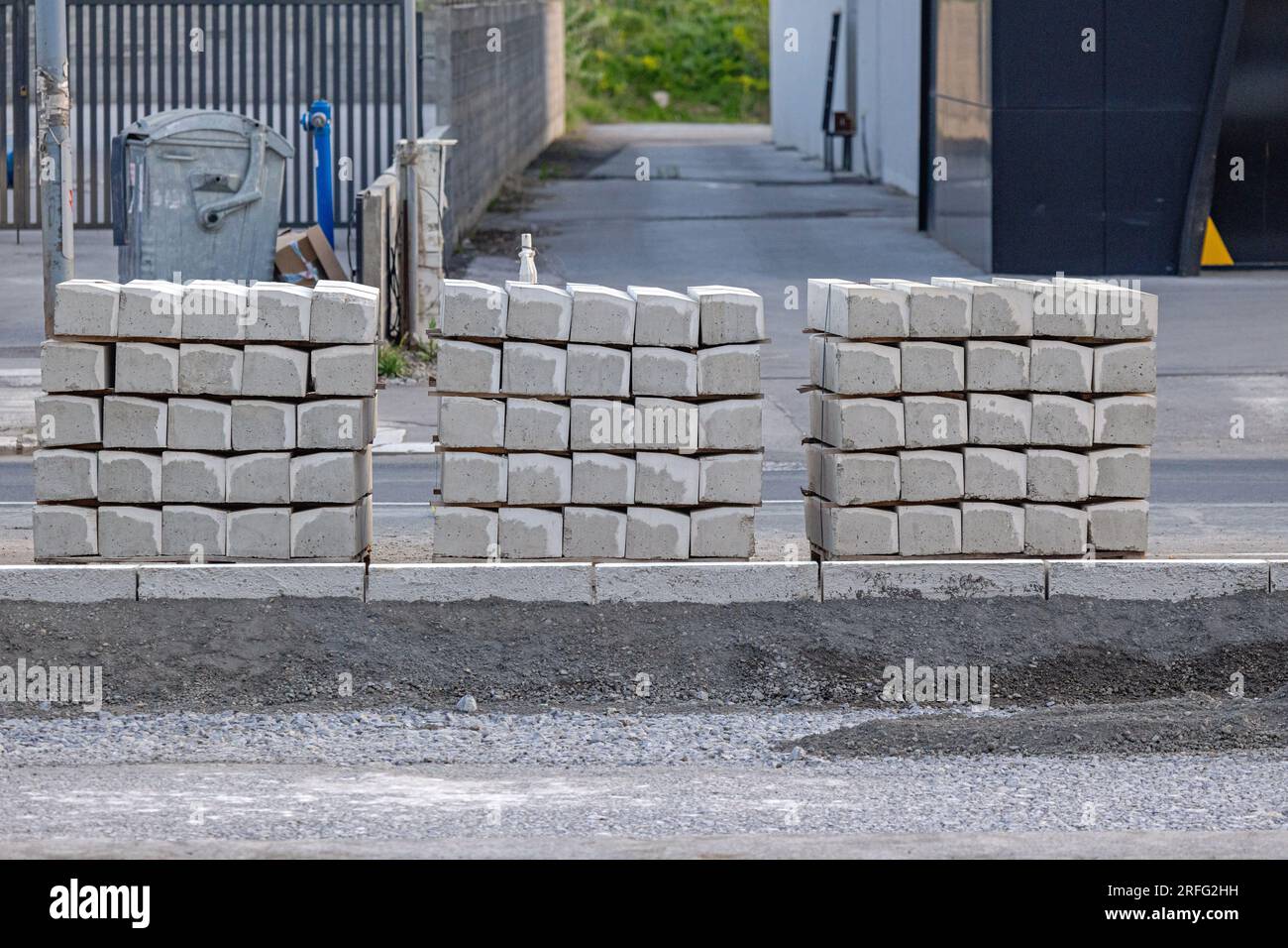 Stacks of Path Kerb Edging Stones Blocks at Street Construction Site ...