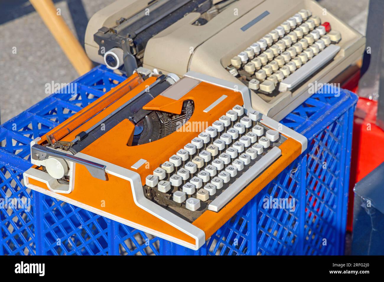 Portable Typewriter Machine for Sale at Flea Market Stock Photo - Alamy