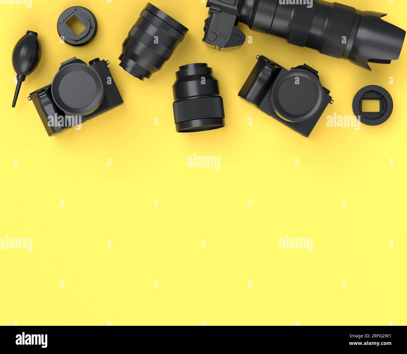 Top view of monochrome designer workspace and gear like nonexistent ...