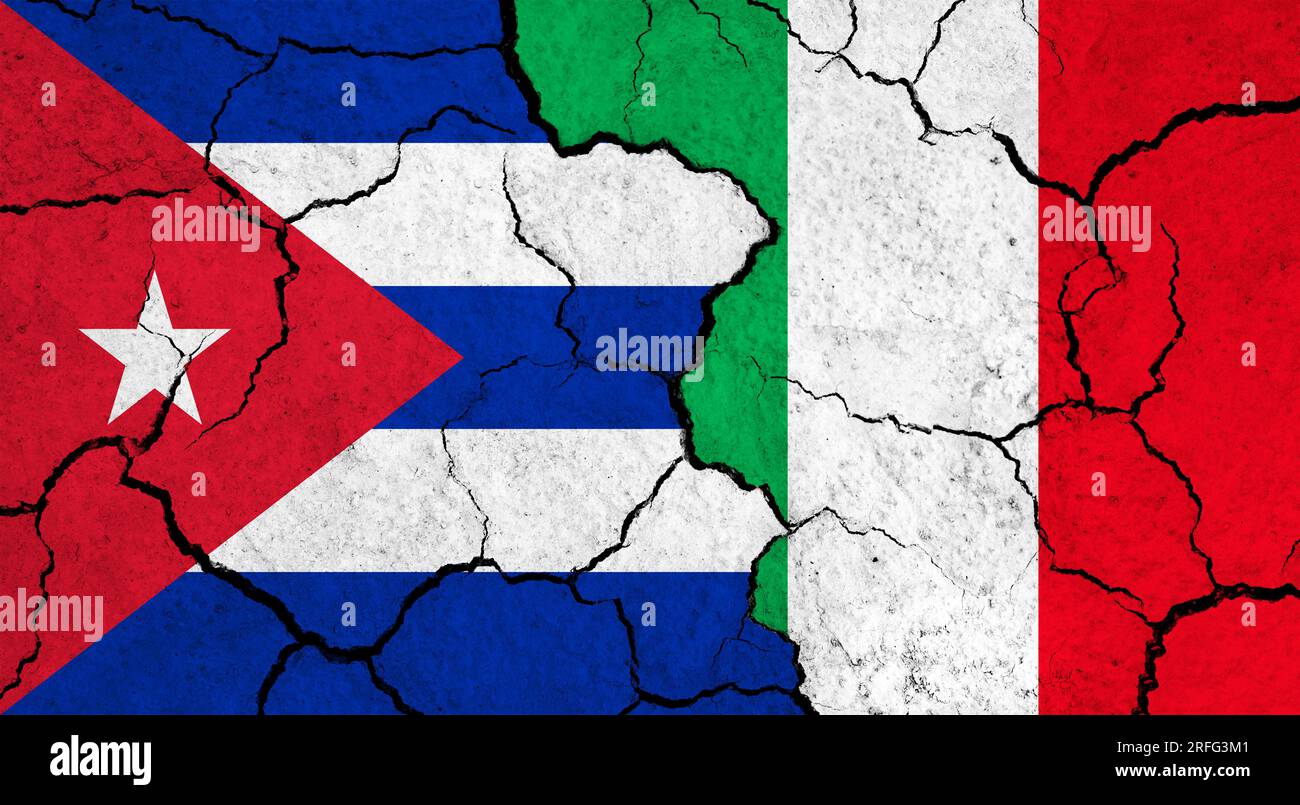 Flags of Cuba and Italy on cracked surface - politics, relationship ...