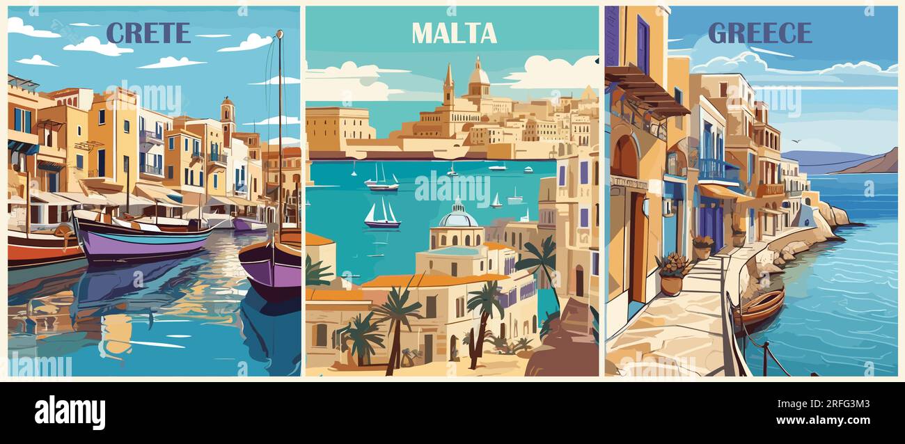 Set of Travel Destination Posters in retro style Stock Vector Image ...