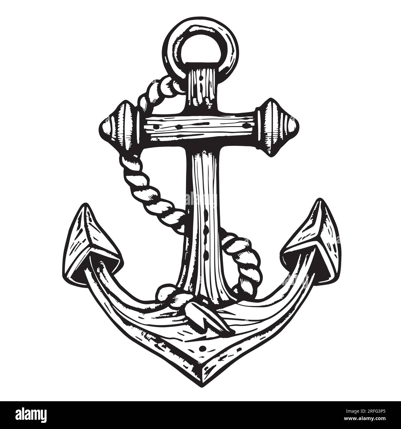 Retro anchor sketch hand drawn nautical theme illustration Stock Vector ...