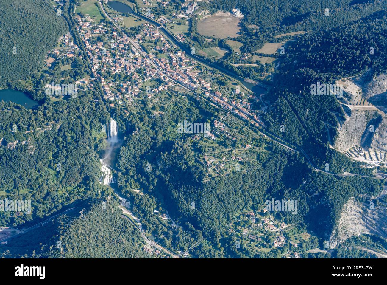 aerial landscape, from a glider plane, with rumbling waters of tall ...