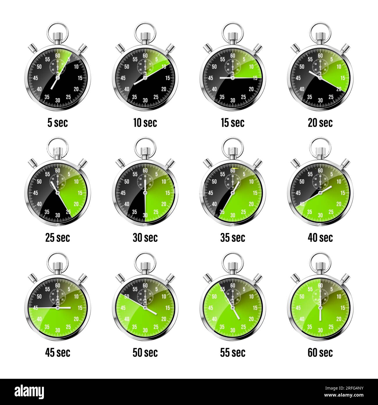 Realistic classic stopwatch. Shiny metal chronometer, time counter with ...