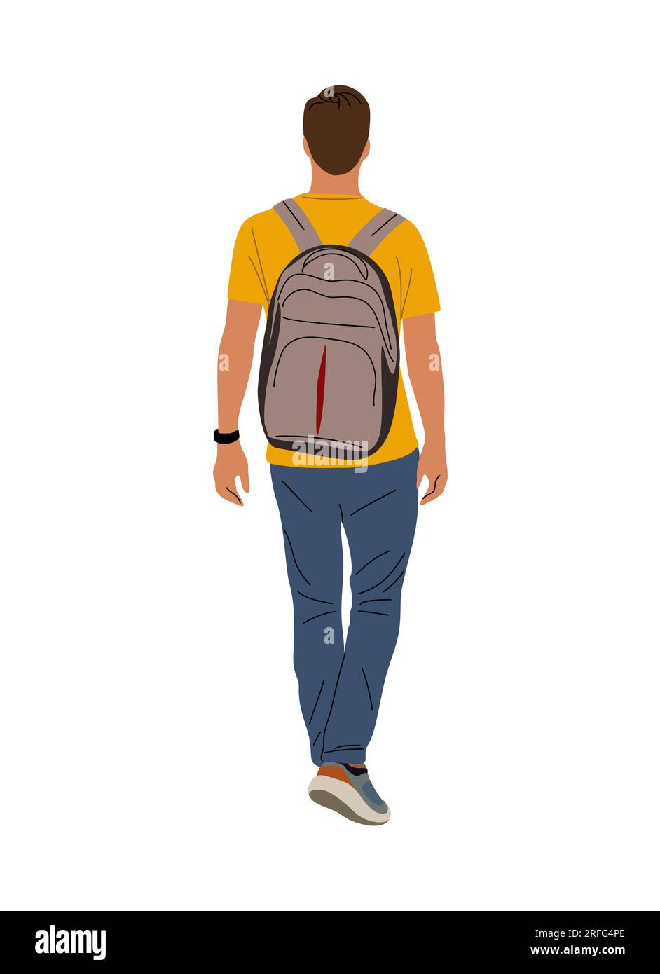 Young man, college, university student back view Stock Vector Image ...