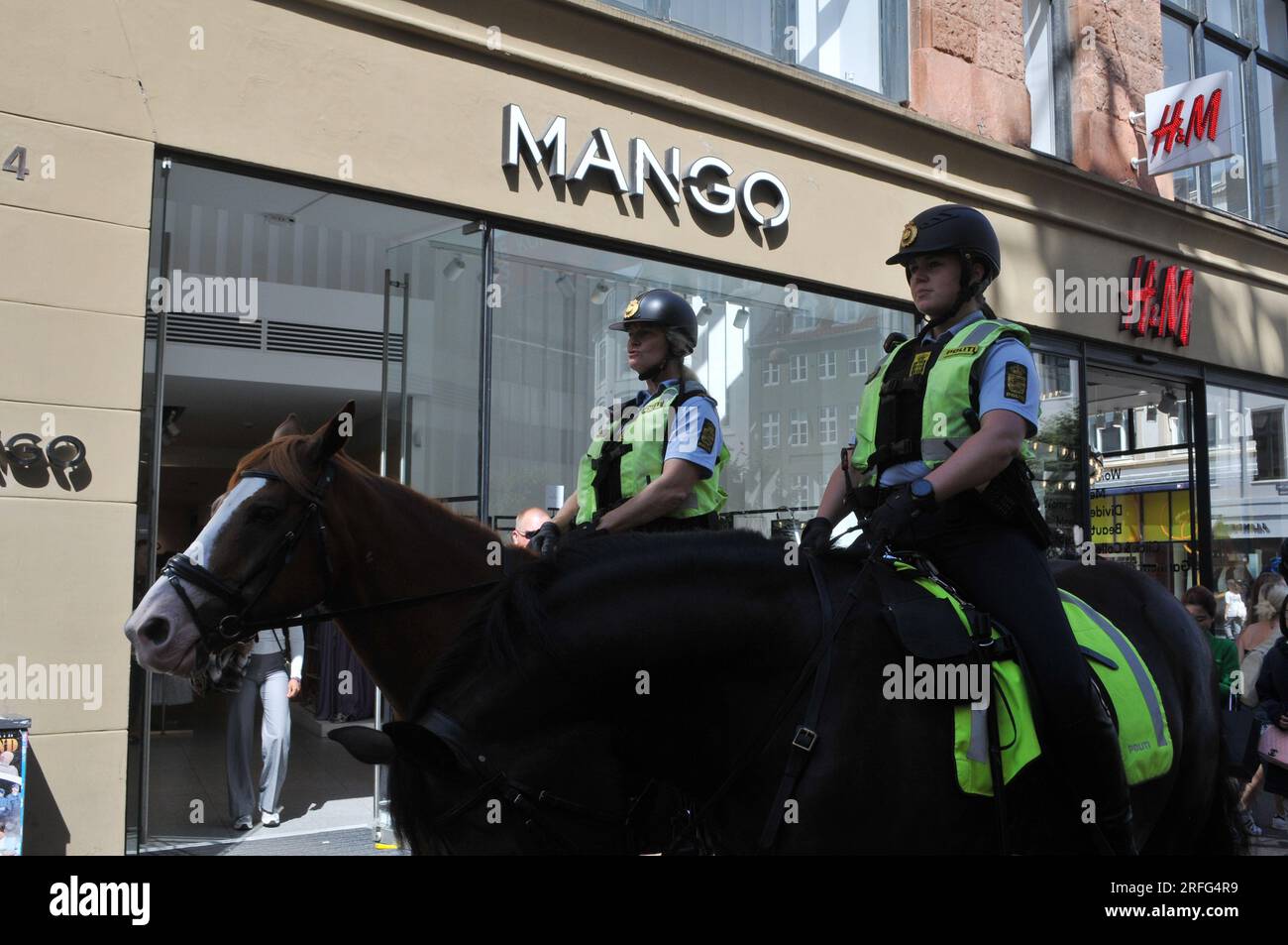03 August 2023/Danish female police officer patrol city on hose back ...