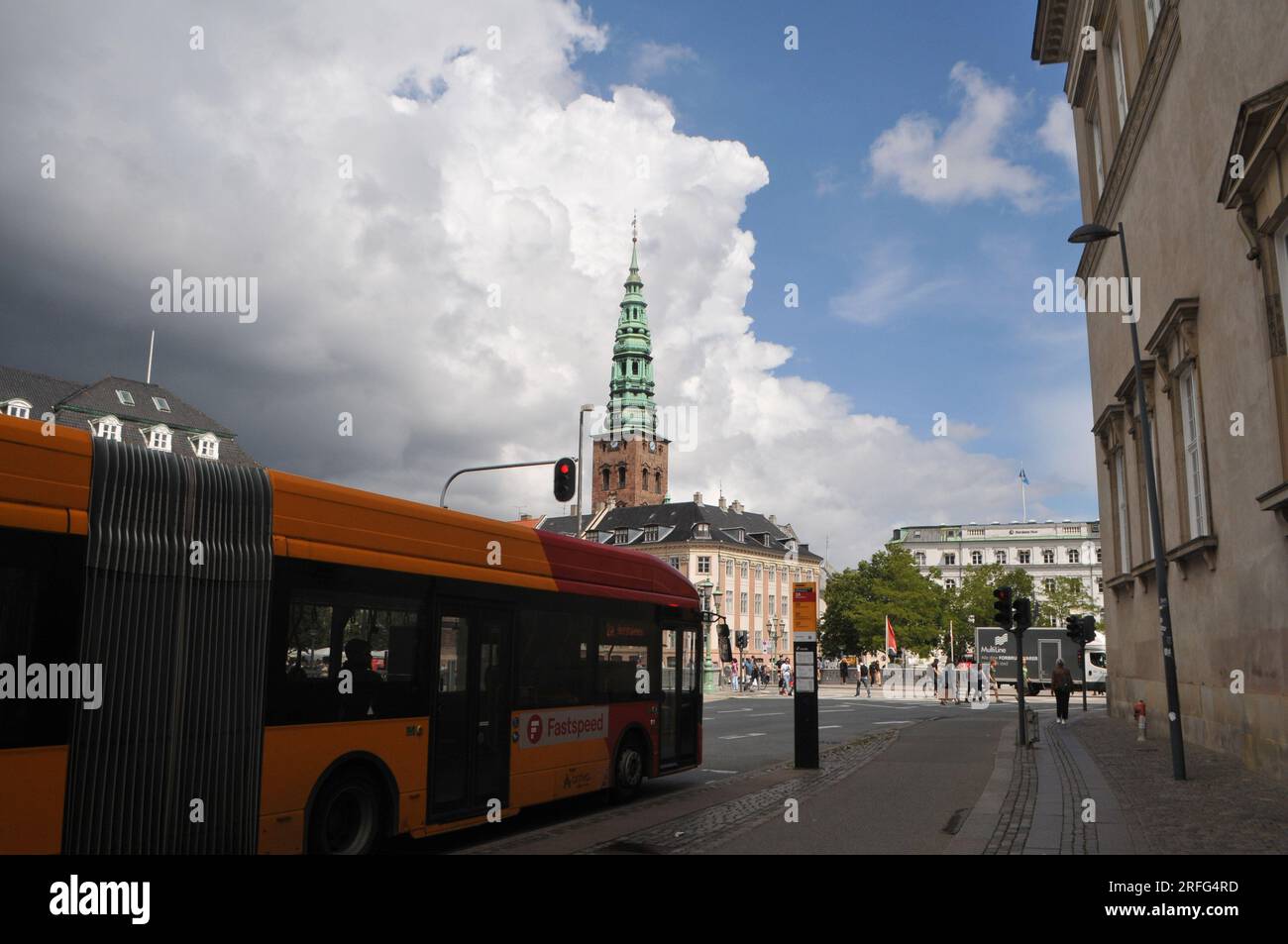 03 August 2023/Copenhagen city view of hojbro plads nikolai kirke ...