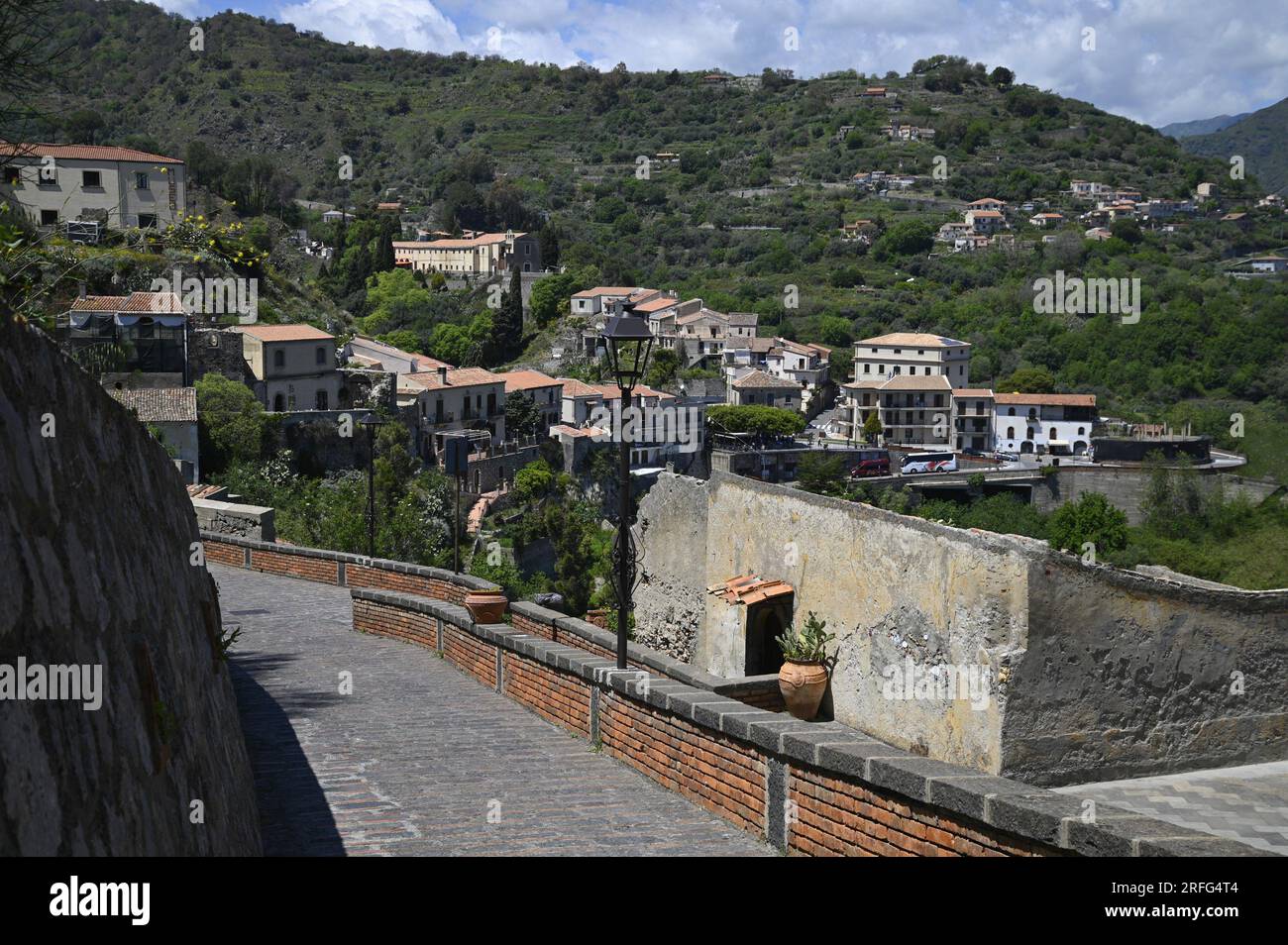 Rural landscape with scenic view of Savoca in Sicily, Italy Stock Photo ...