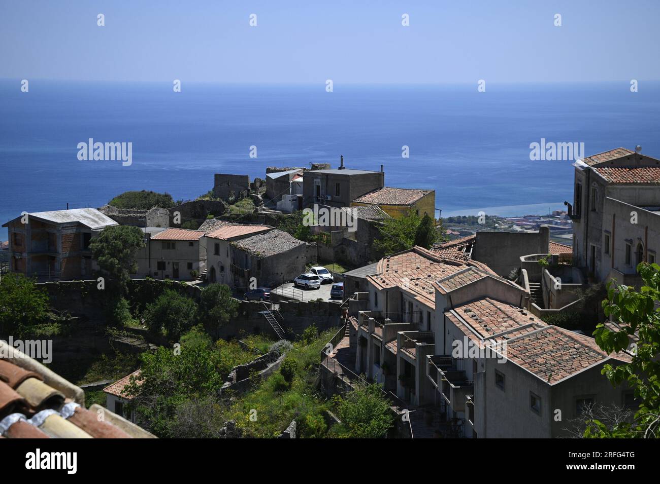 Rural landscape with scenic view of Savoca in Sicily, Italy Stock Photo ...