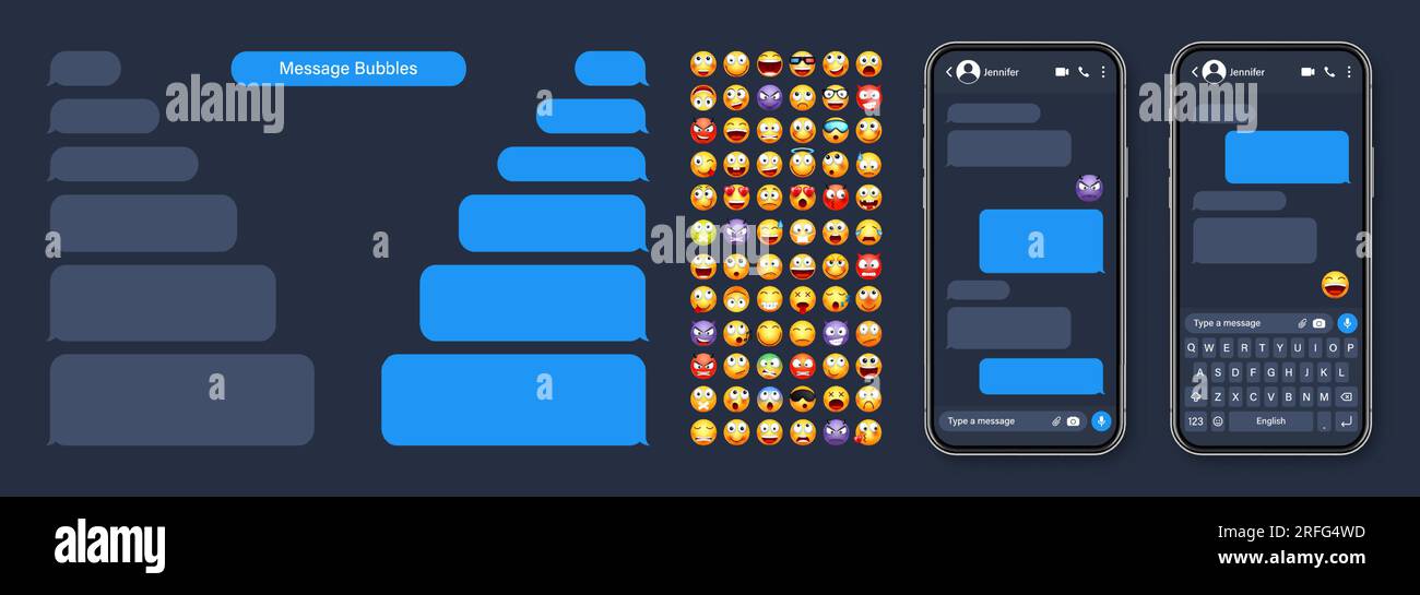 Smartphone messaging app, user interface with emoji. SMS text frame ...