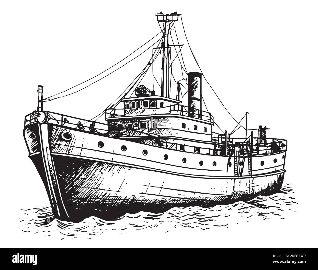 Retro ship sketch hand drawn nautical theme Vector Stock Vector Image ...