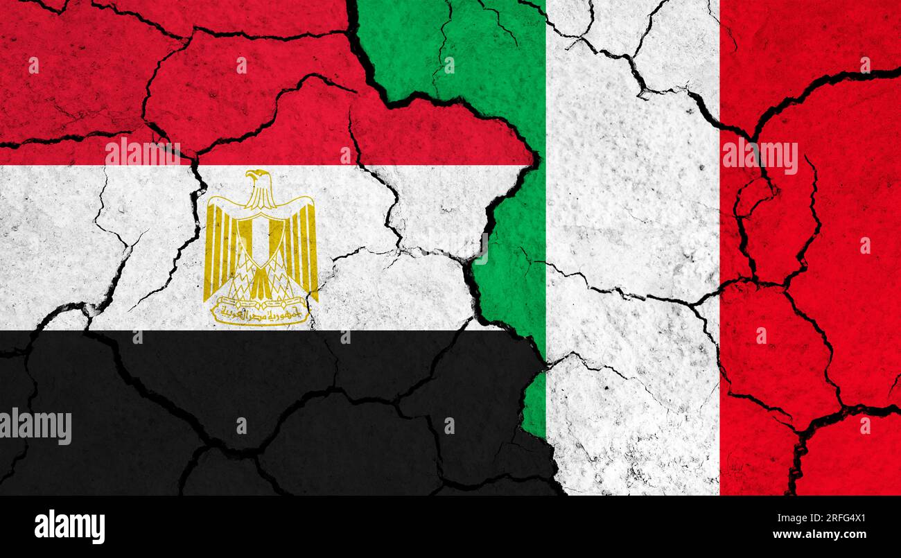 Flags of Egypt and Italy on cracked surface - politics, relationship ...
