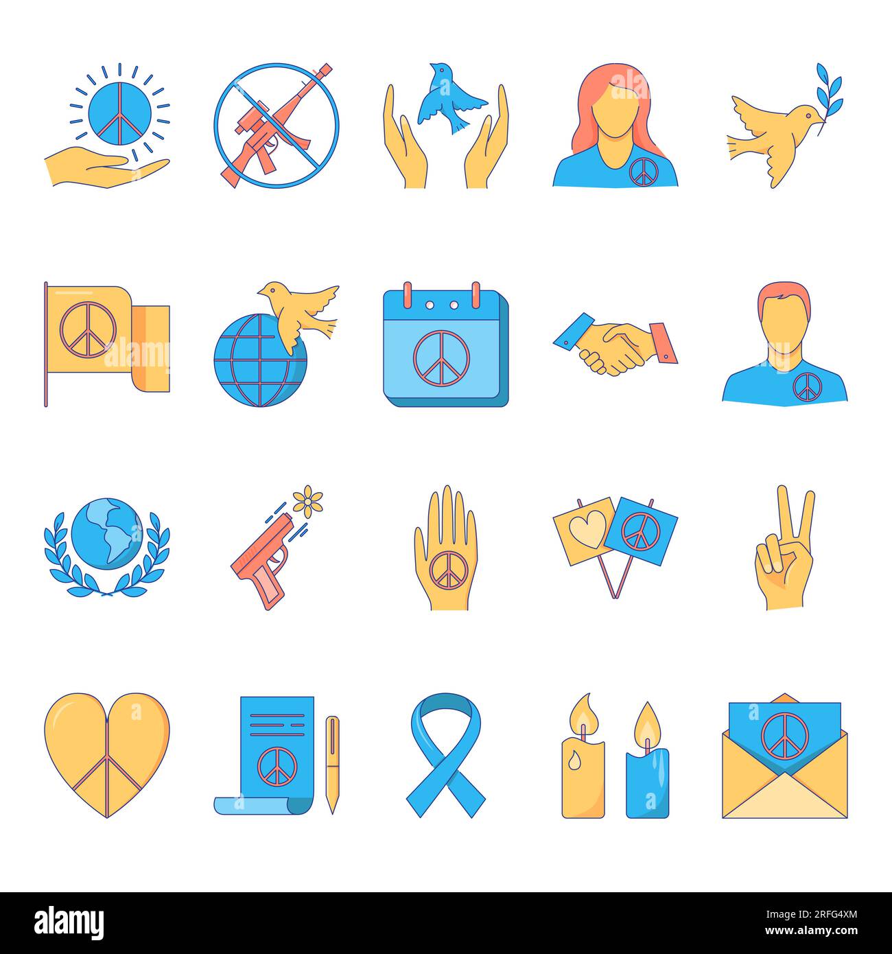 Peace icon set. Pacifism symbols collection, flying dove and ...