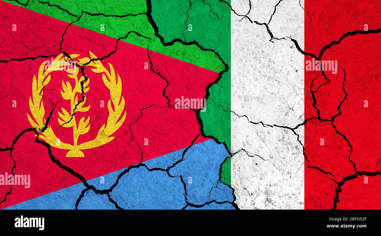 Flags of Eritrea and Italy on cracked surface - politics, relationship ...