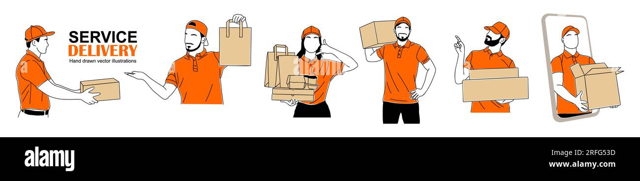 Delivery service man Set vector illustration art Stock Vector Image ...