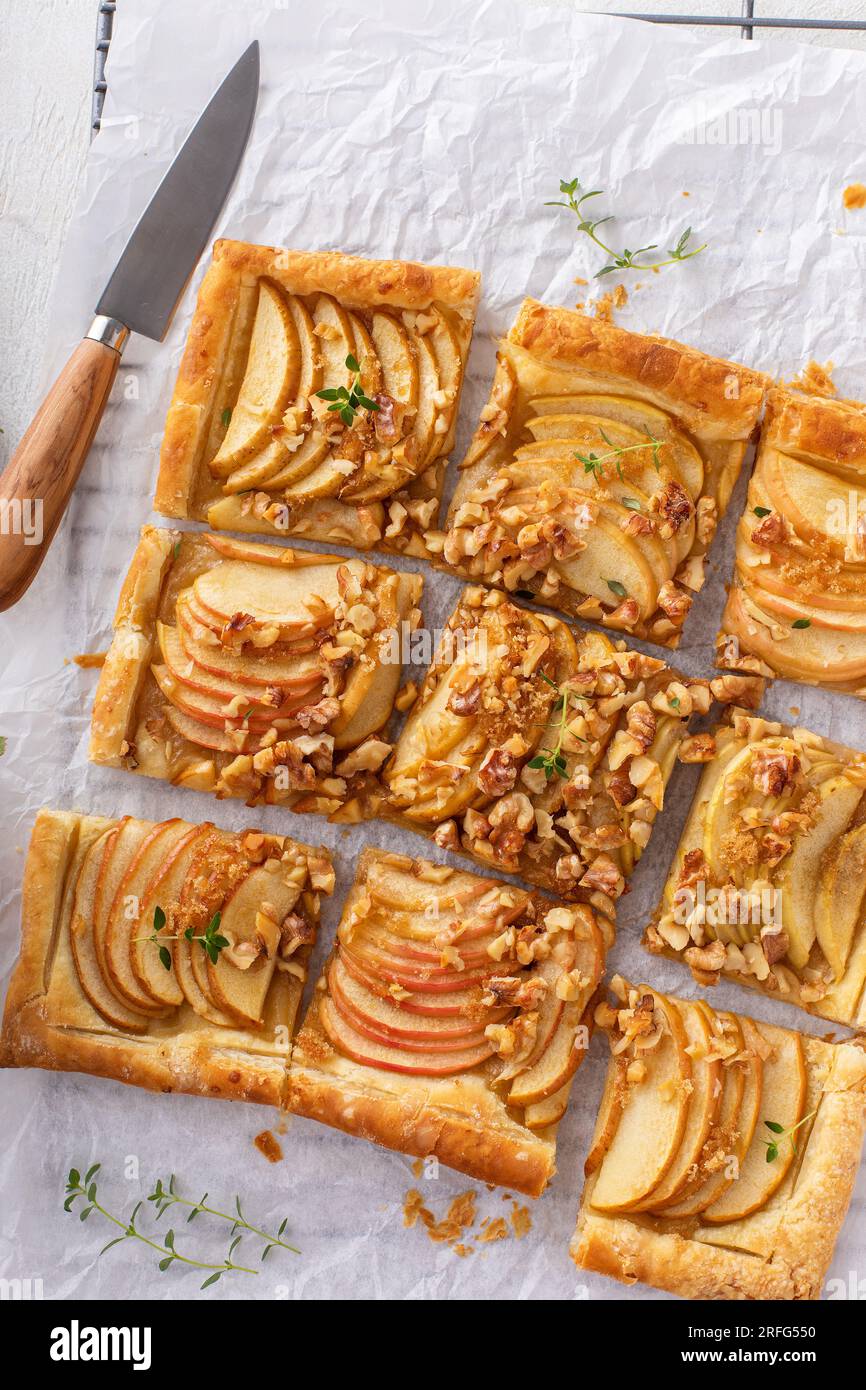 Puff pastry apple galette with pecan nuts and caramel syrup, fall ...
