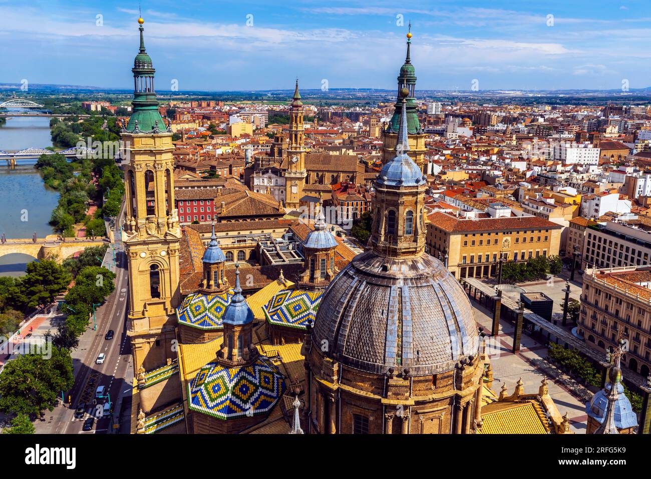 Elevated view of the Basilica Cathedral of Our Lady of the Pillar and ...