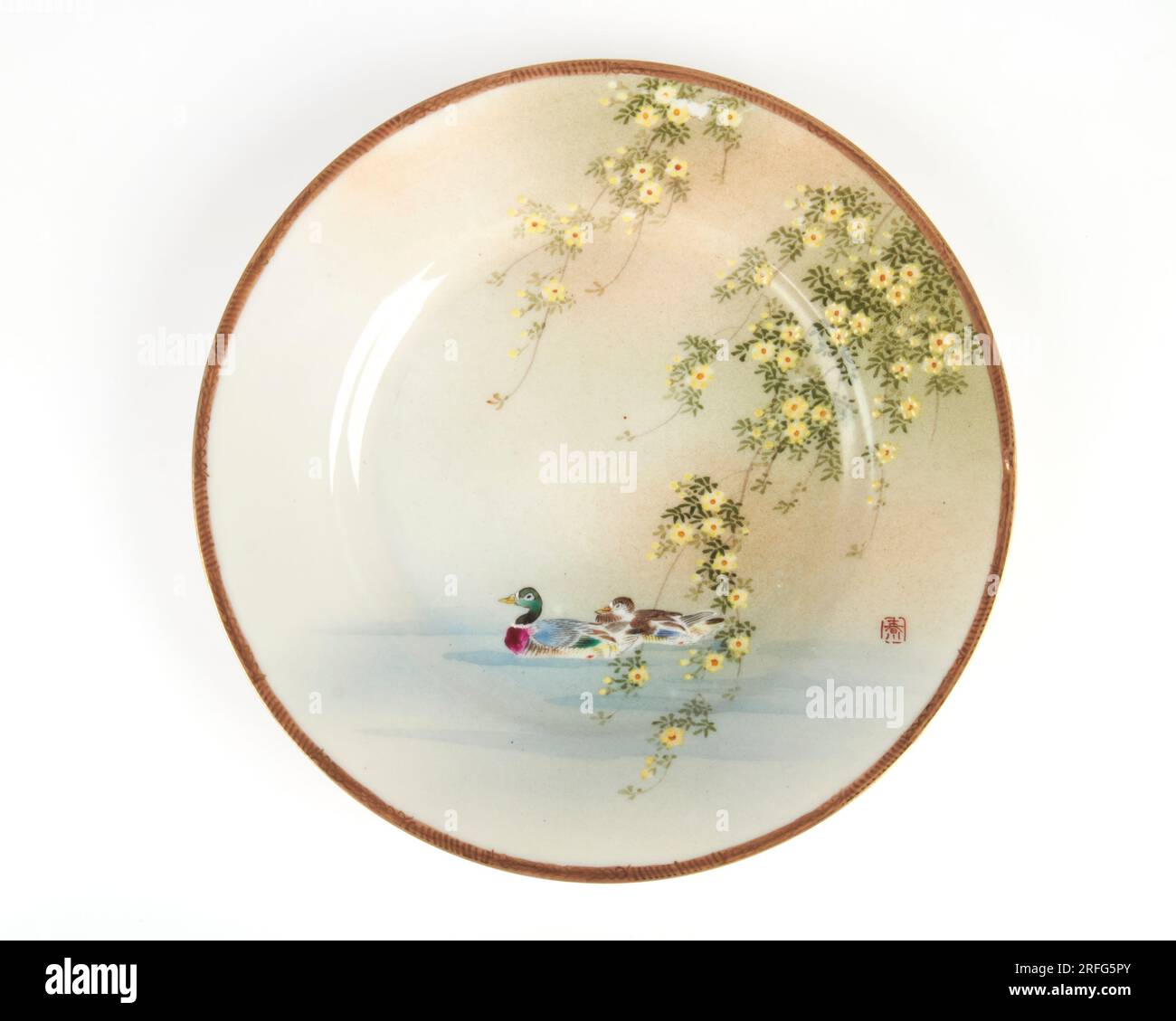 Antique 1900s Japanese finely hand painted porcelain plate with ducks ...