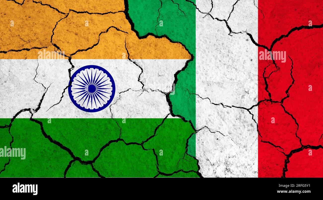 Flags of India and Italy on cracked surface - politics, relationship ...