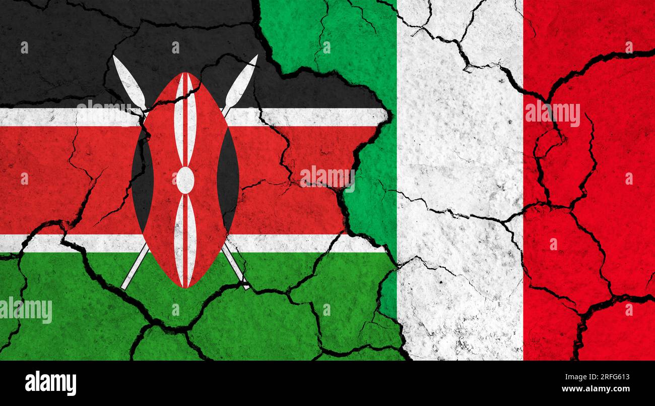 Flags of Kenya and Italy on cracked surface - politics, relationship ...