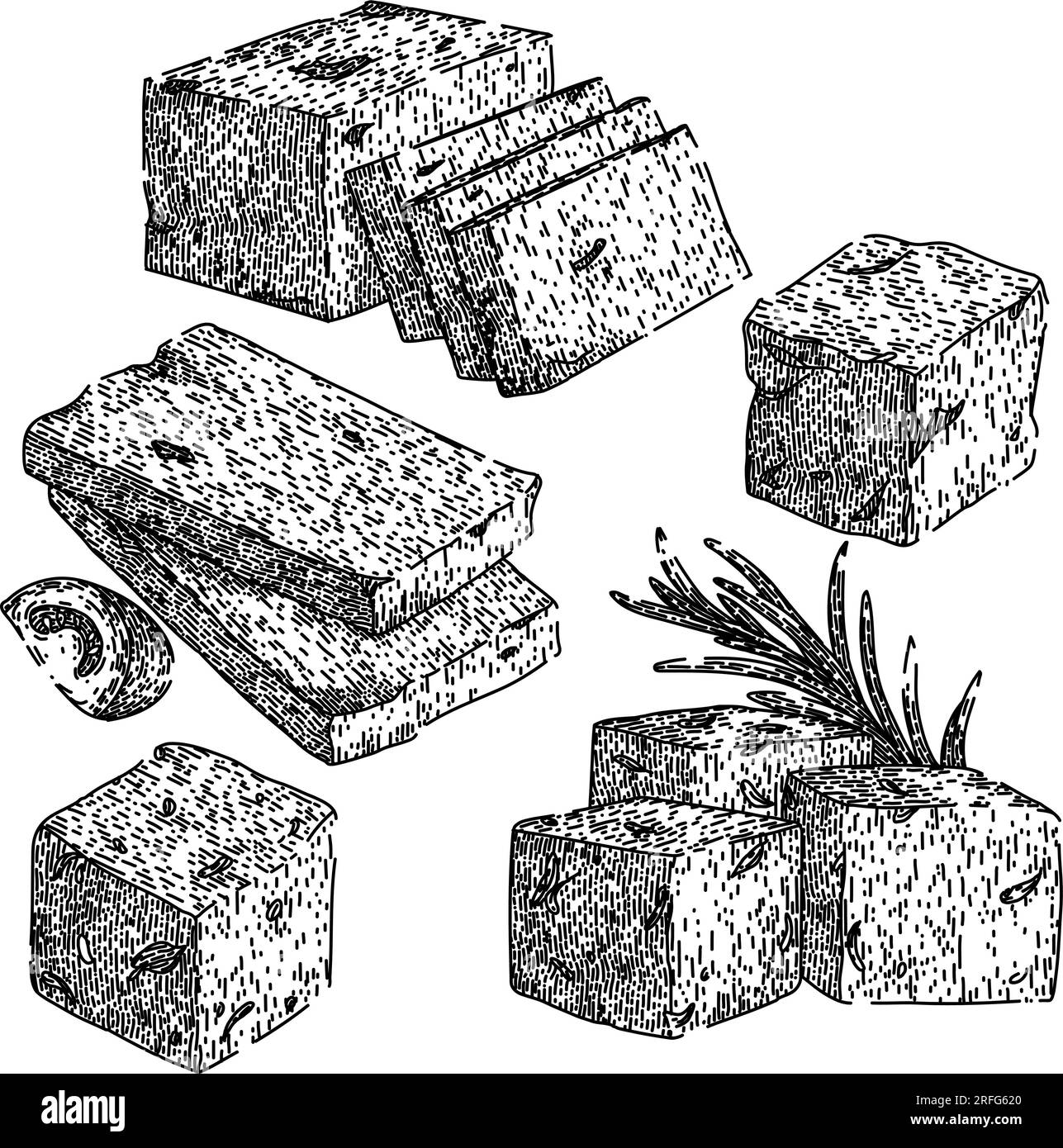 Feta Cheese Set Sketch Hand Drawn Vector Stock Vector Image And Art Alamy