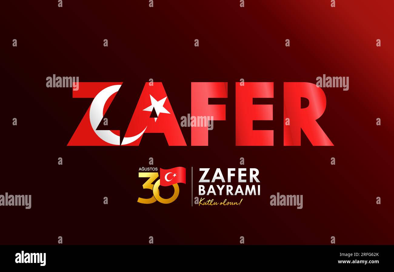 Zafer Bayrami text with 3d wave flag, 30 Agustos Kutlu olsun. Translation from turkish - Victory ...