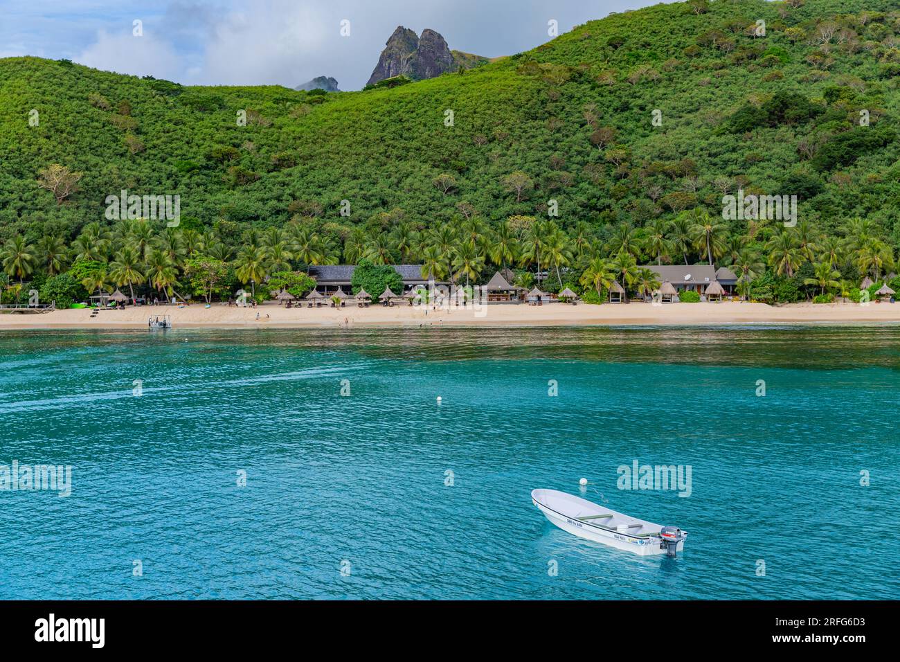 Nacula, Fiji: 26 May 2023: Tourist boats at the tropical island of ...