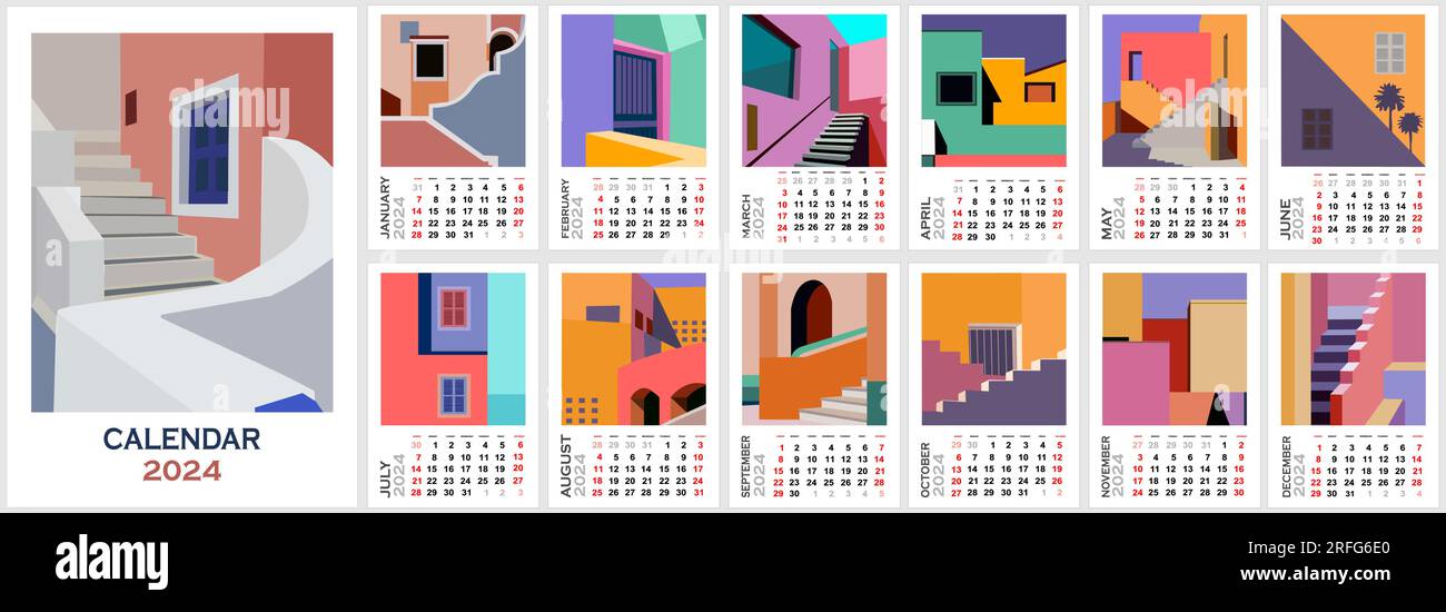 Monthly wall art abstract calendar for 2024 Stock Vector Image & Art ...