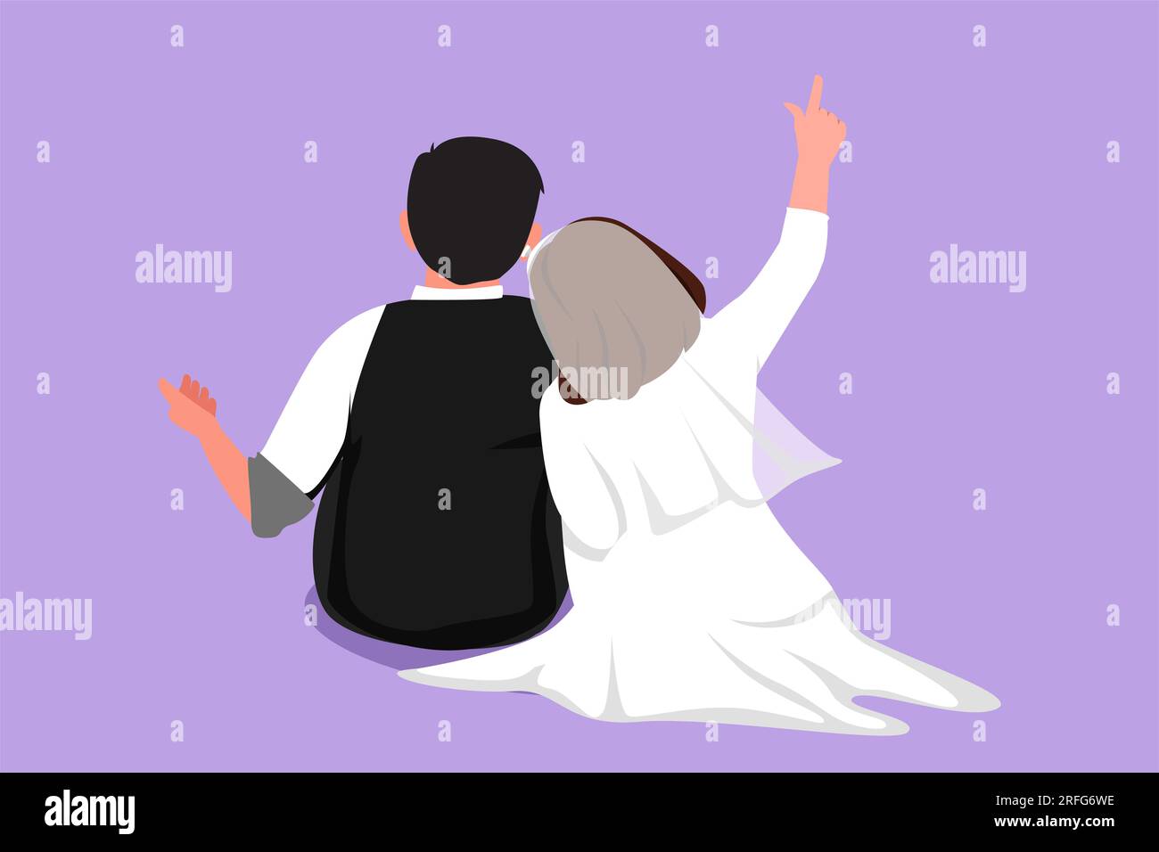 Graphic flat design drawing married girl in love sit lay on shoulder ...