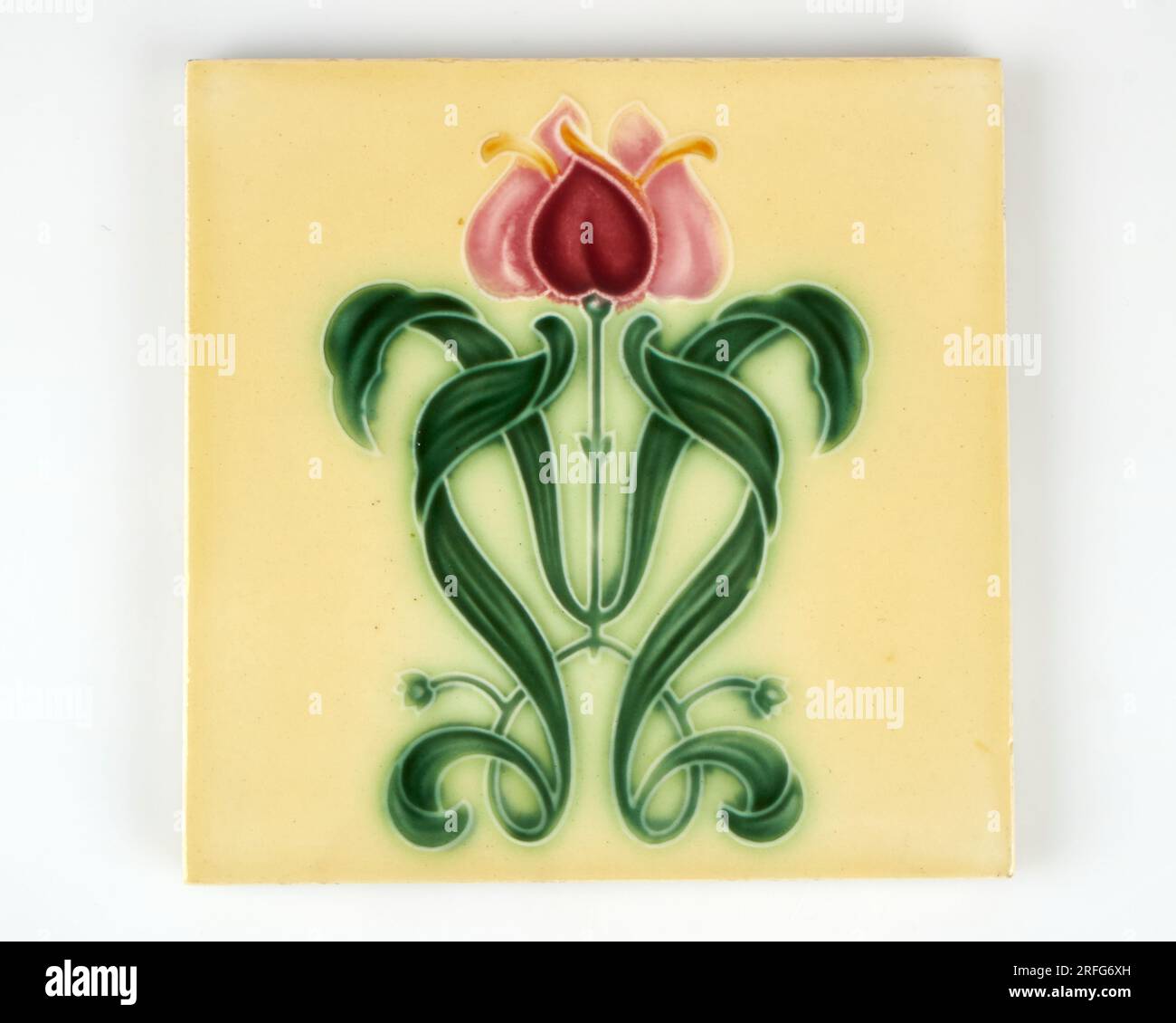 Antique 1900s Minton Art Nouveau red, pink and amber tulip pottery tile ...