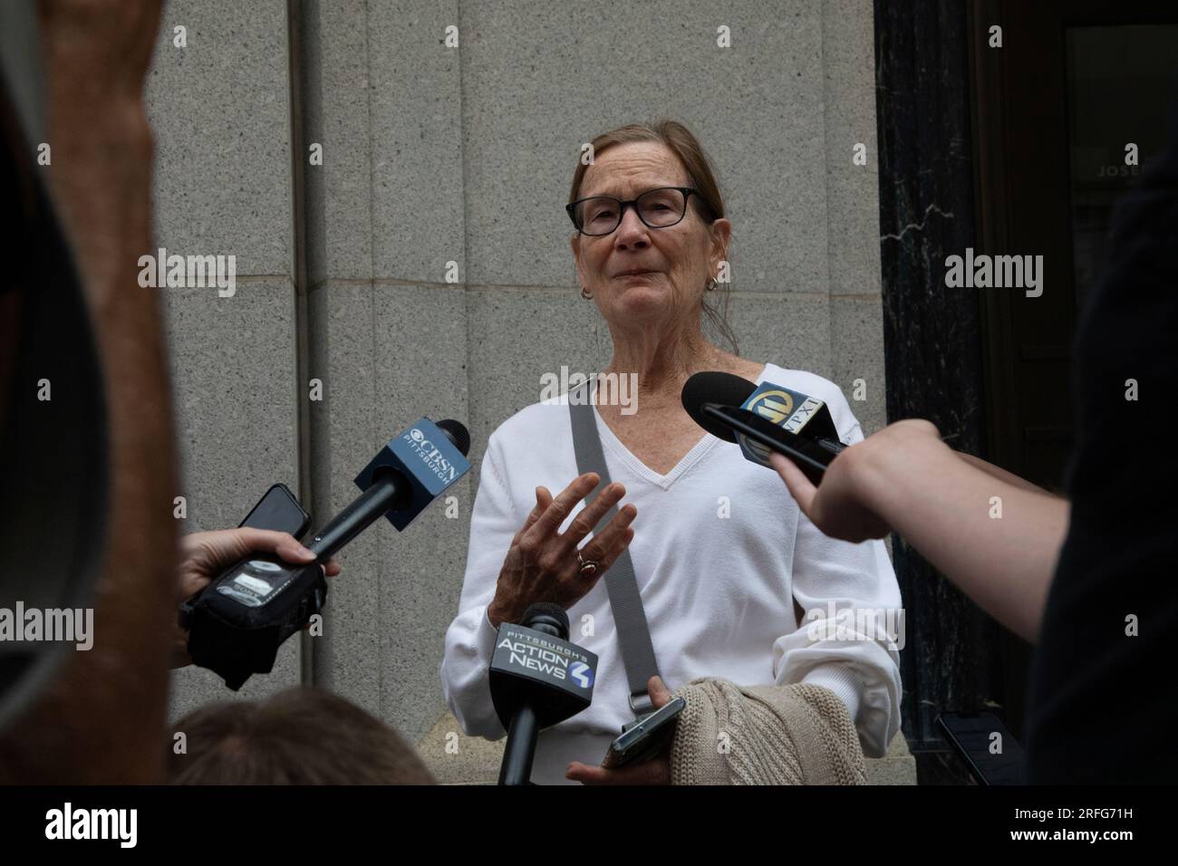 Jean Clickner, a congregant at the Tree of Life synagogue speaks to the ...