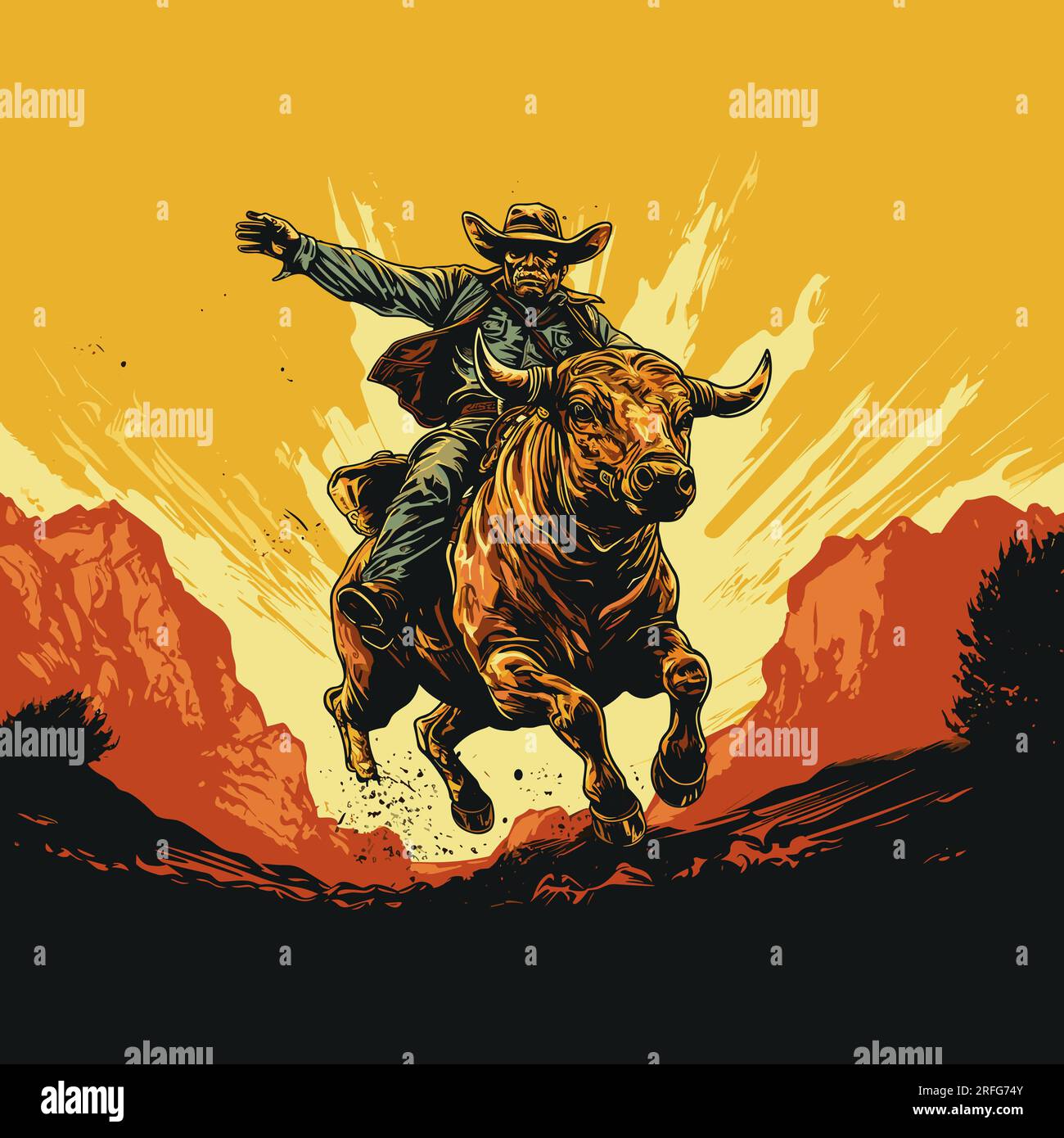 Rodeo cowboy bull riding cartoon Stock Vector Images - Alamy