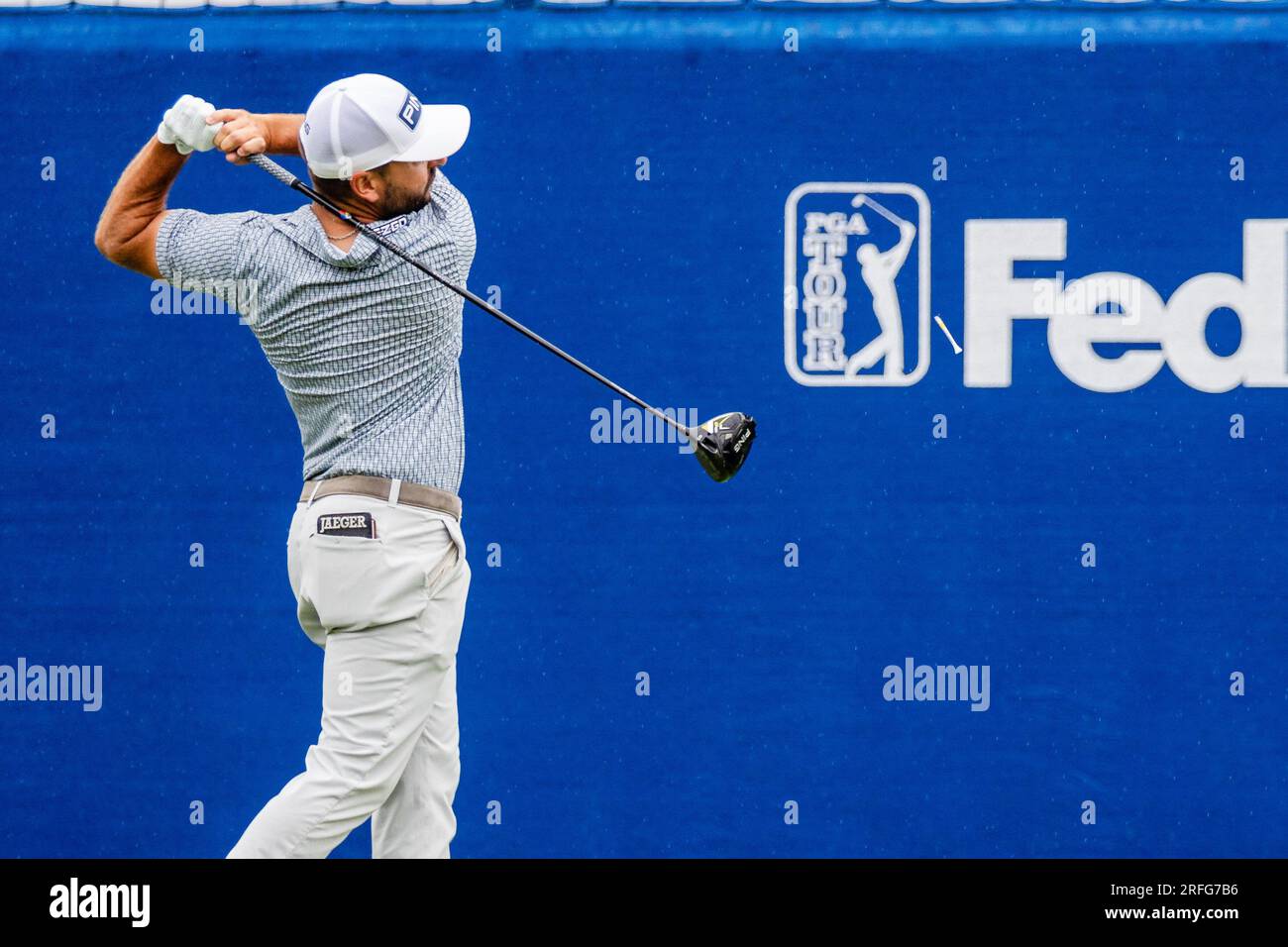 August 3, 2023: Stephan Jaeger tees of on ten during the first day of ...