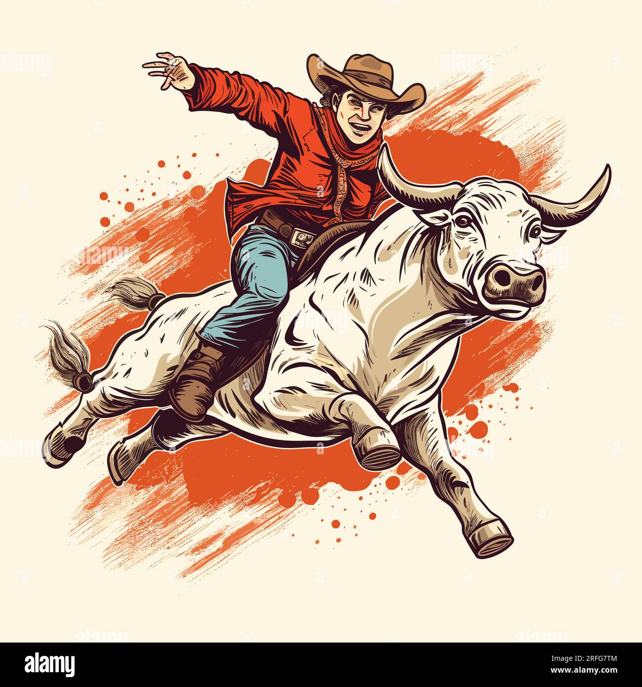 Rodeo Cartoon Rodeo. Cowboy Riding A Bull. Cowboy Riding A Bull