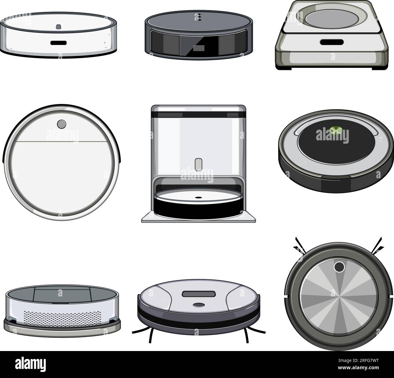 robot vacuum cleaner set cartoon vector illustration Stock Vector Image ...