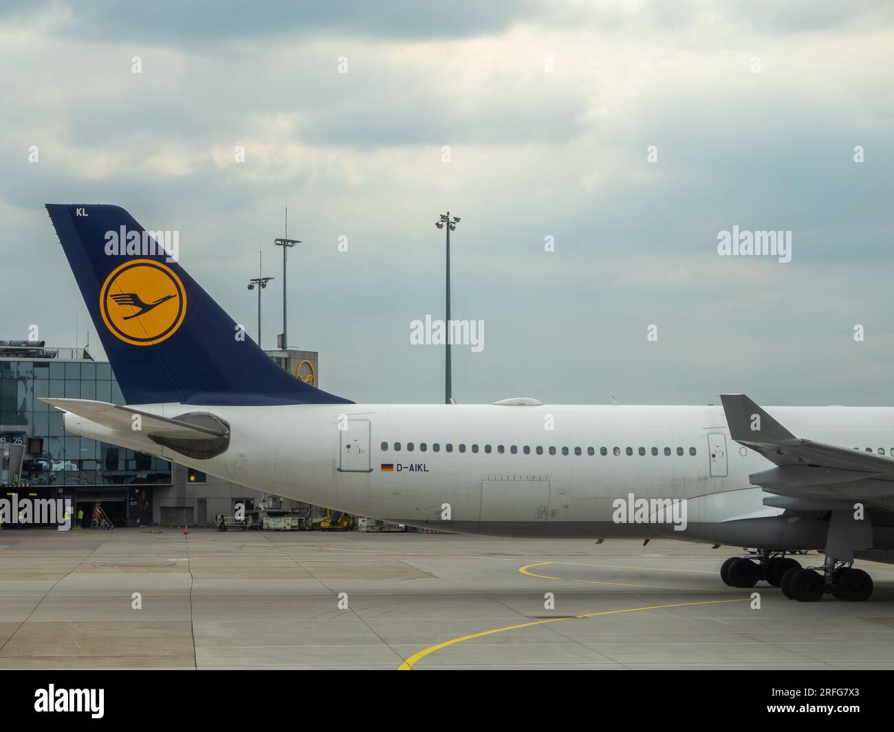 Frankfurt, Germany - June 7, 2023 - the Lufthansa sign on the tail fin ...