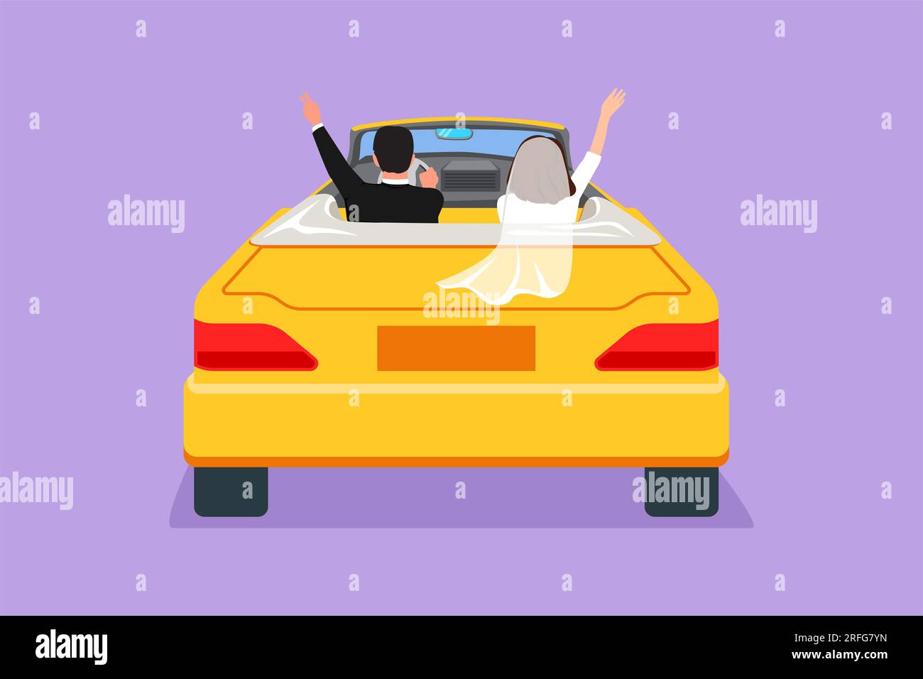 Character flat drawing happy married couple driving in cabriolet car ...
