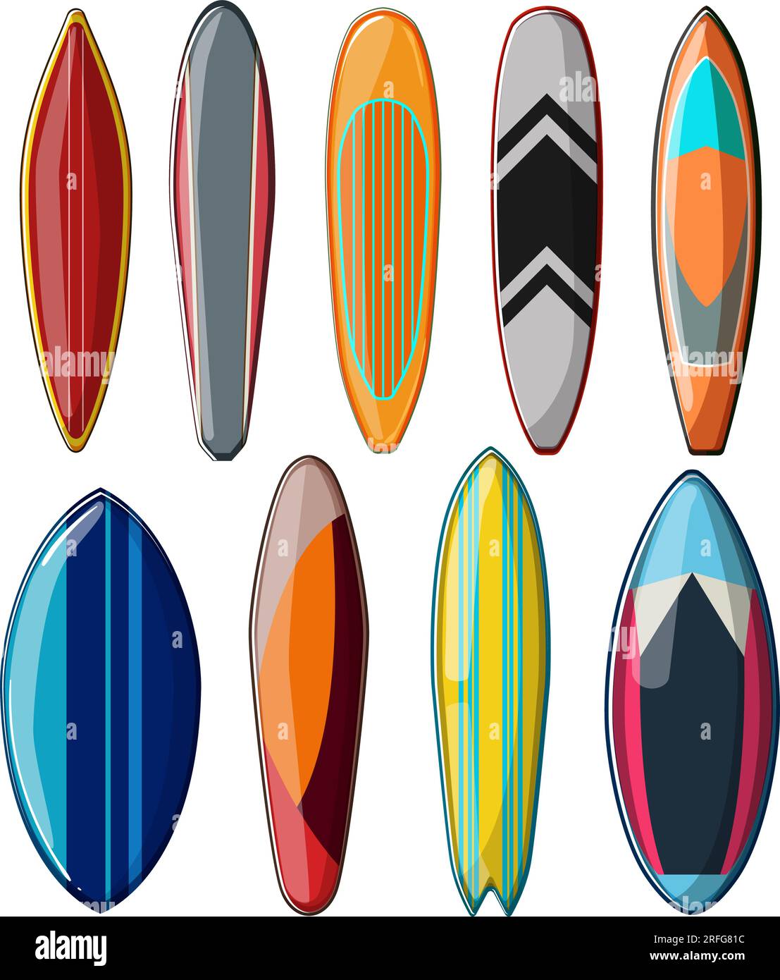 surfboard beach set cartoon vector illustration Stock Vector Image ...