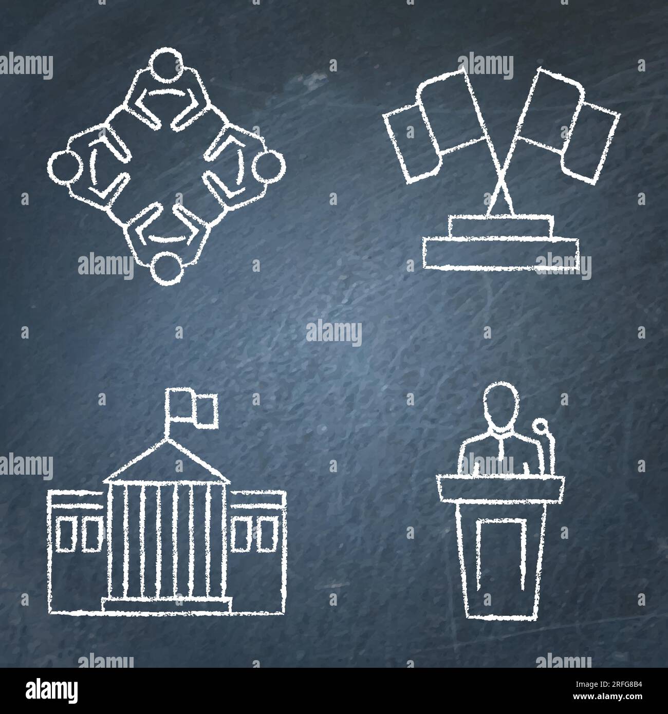 International conference icon set on chalkboard. Business meeting ...