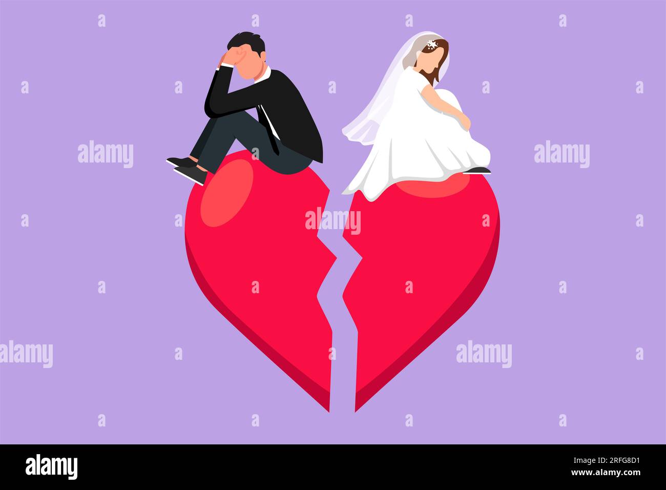 Graphic flat design drawing of relationship break up, broken heart ...
