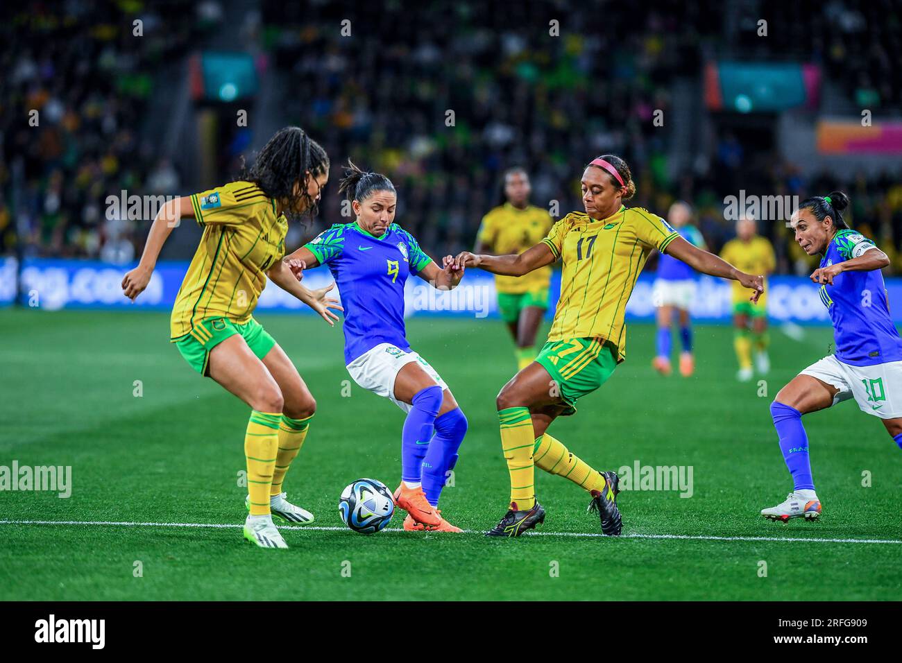 Chantelle Swaby (L), Allyson Swaby (R), of Jamaica and Debinha (C) of ...