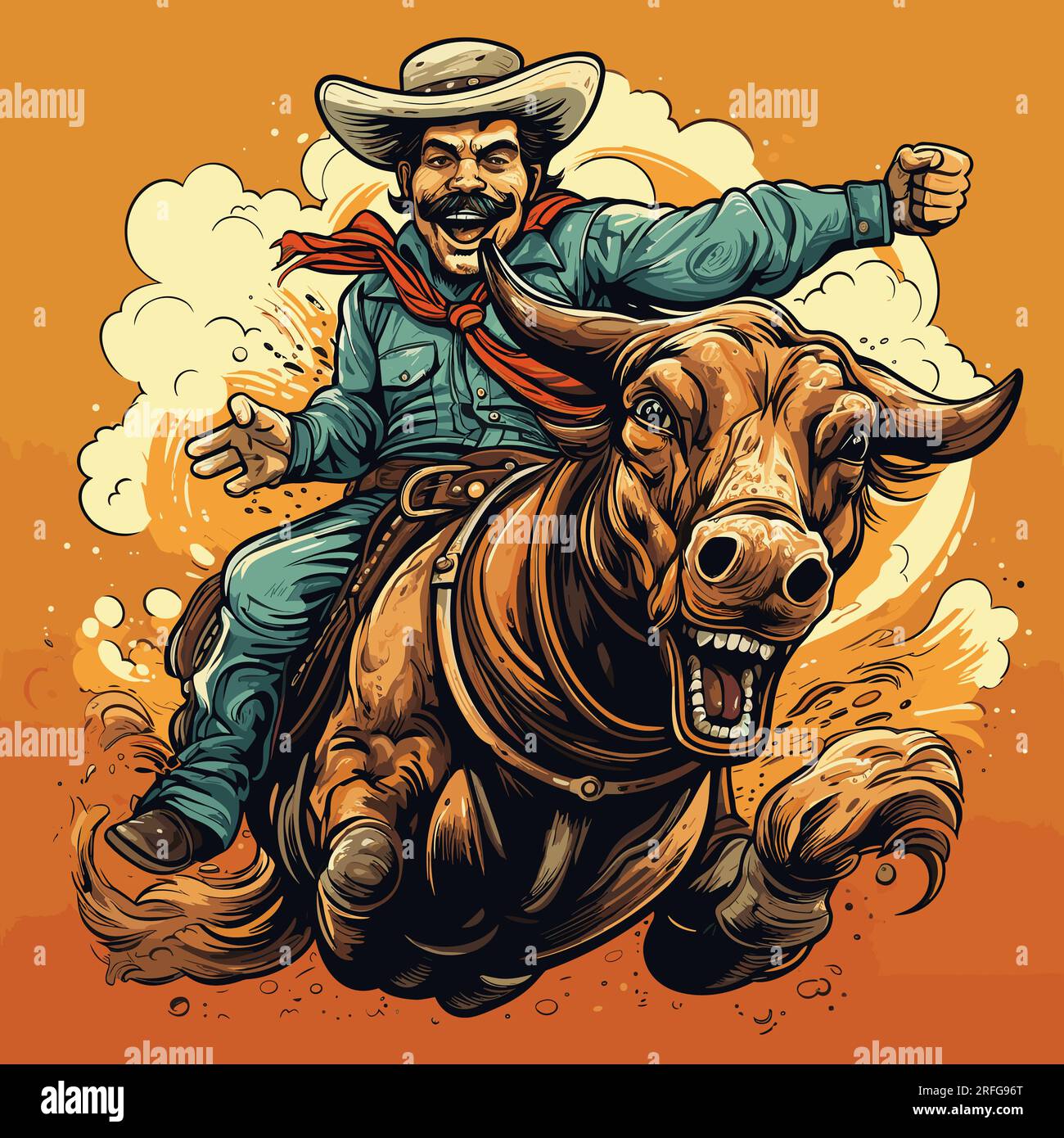 Rodeo cowboy bull riding cartoon Stock Vector Images - Alamy